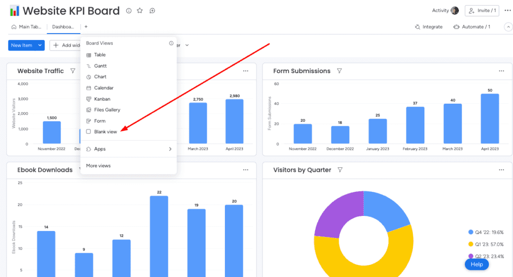 How to Create a KPI Dashboard to Track Website Metrics on monday.com ...