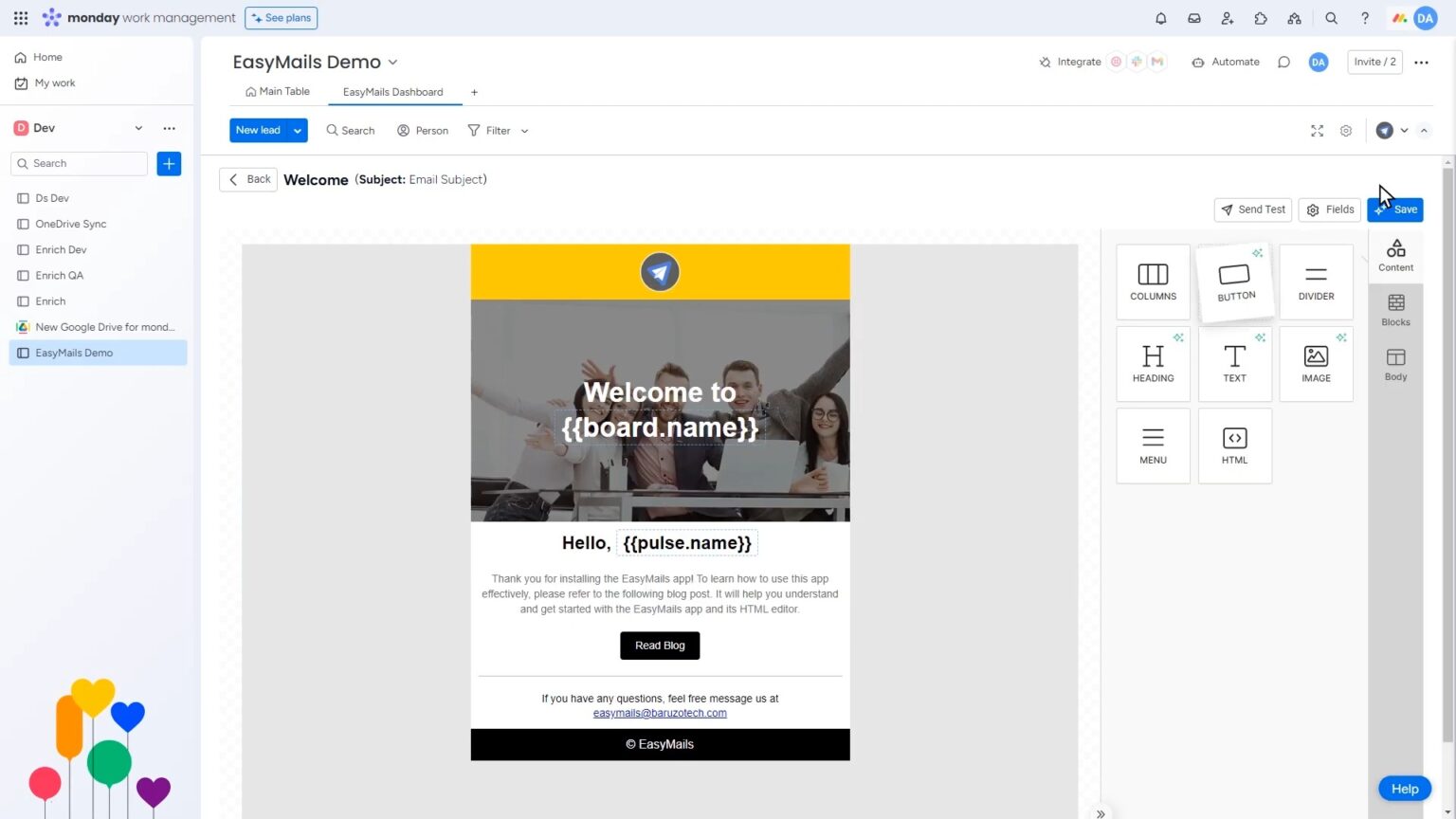 Design and Send Emails with EasyMails in monday.com | Simpleday